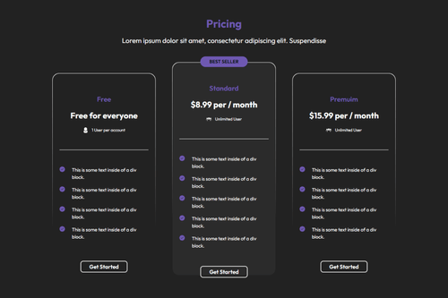 Dark Theme Pricing Table | Free Webflow Component